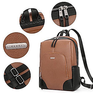 CLUCI Womens Laptop Backpack Leather 15.7 Inch Computer Backpack Travel Vintage Daypack Brown with Black