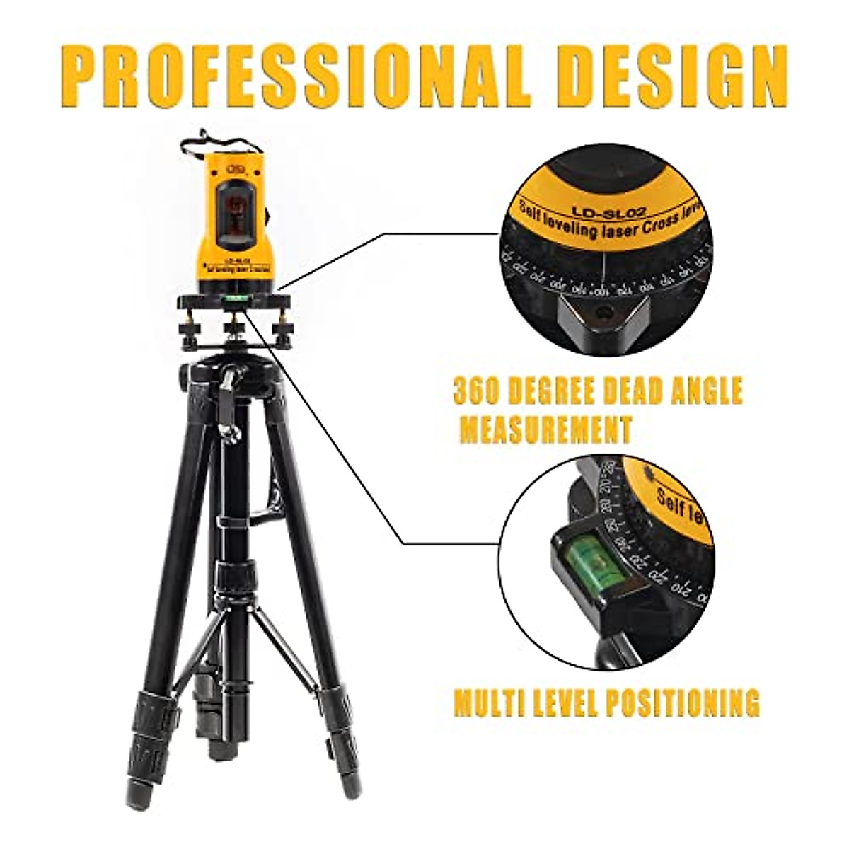 LAND Laser Level Kit Class Laser Ⅱ,Self-Leveling laser Cross Level,Horizontal and Vertical Points Rotatable 360 Degree Suitable for interior design（Lightweight Tripod,Battery Included ）