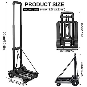 MAYQMAY Folding 4-Wheels Trolley Hand Truck Dolly 100 lbs / 45 KG Compact Luggage Cart for Travel, Moving and Office Use, Black