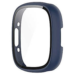 Screen Protector Compatible for Fitbit Versa 4/Sense 2 Watch Case, Tempered Glass Ultra-Thin Full-Coverage Shockproof Bumper (3 Pack A)