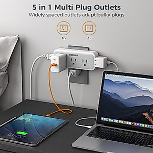 Multi Plug Outlet Extender, TESSAN Surge Protector Wall Plug Splitter with 5 Electrical Outlet Expander, Multiple Plug Adapter for Travel Home Office,2 Pack