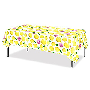 NA 2 Pcs Lemon Plastic Tablecloth, Summer Table Cover Disposable Rectangle Yellow Waterproof Table Cloth for Summer Party Summer Fruit Party Picnic Decor, 54 x 87 Inch