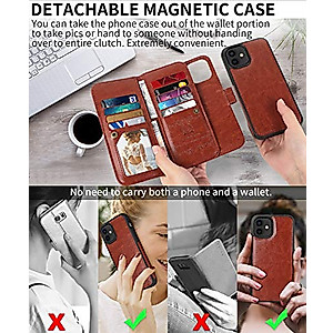 CASEOWL Wallet Case Compatible for iPhone 12/12 Pro, Magnetic Detachable Slim Case with 9 Card Slots, Hand Strap,Compatible for iPhone 12/12 Pro 6.1 inch 2020, 2 in 1 Folio Leather Wallet Case(Brown)