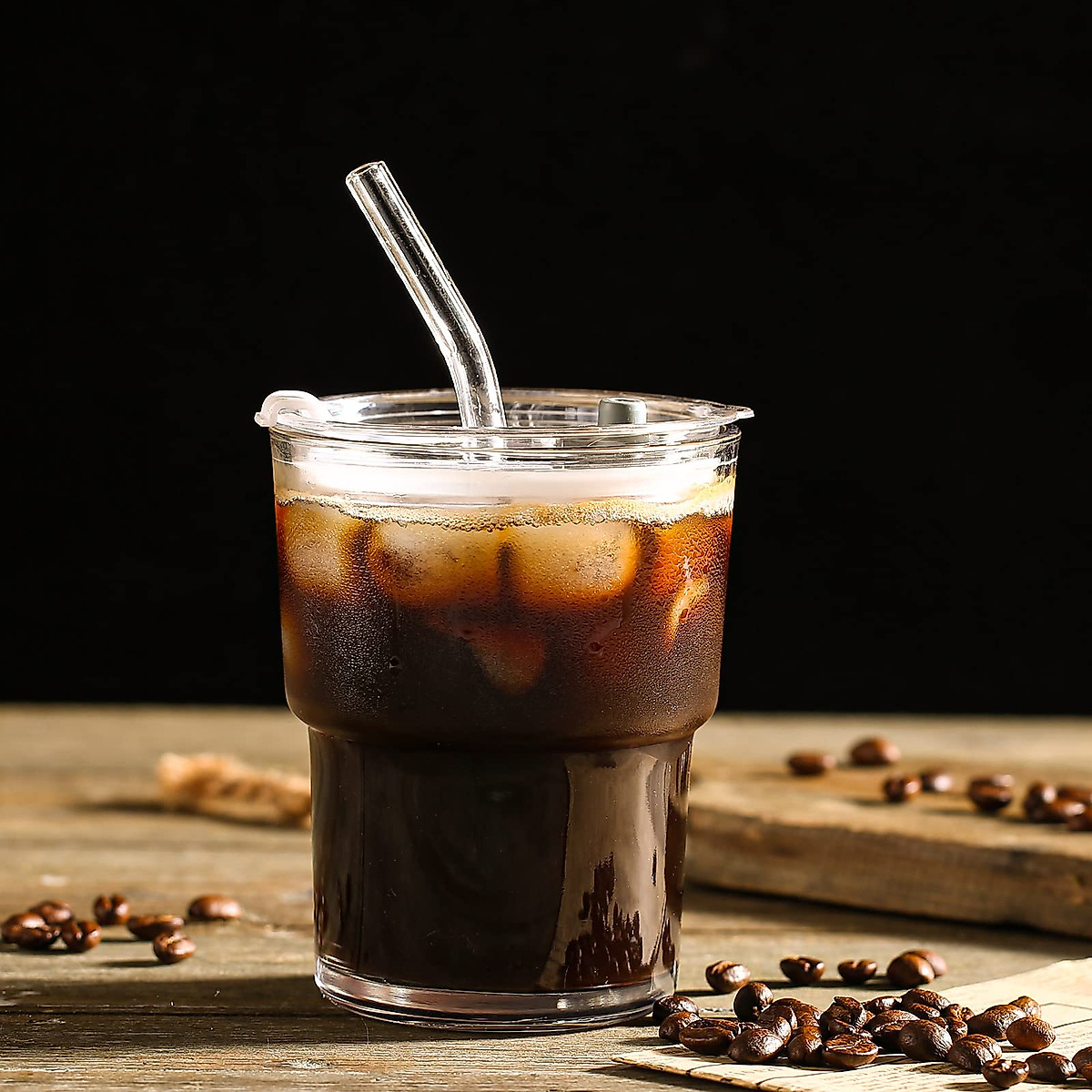 cosnou 13OZ/400ML Ice Coffee Glass Tumbler with Straw and Lid Sealed Carry On, Thick Wall Water Glass Cup Mug Tea （Clear）