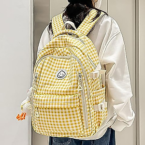 Qyrno Plaid Backpack Kawaii Backpack with Cute Accessories Cute Backpack Aesthetic Backpack DIY Backpack