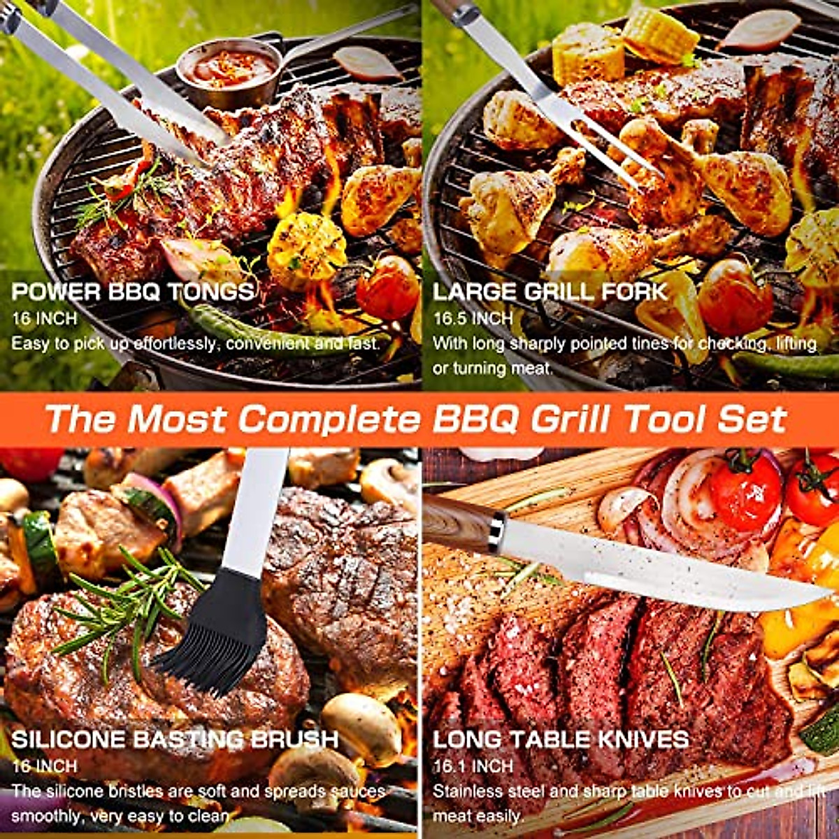 Grilling Accessories BBQ Grill Tools Set, 30Pcs Grilling Utensils Tool Gift Set for Kitchen, Camping, Kitchen, Backyard Barbecue with Tongs Spatula Thermometer Meat Injector Carry Bag
