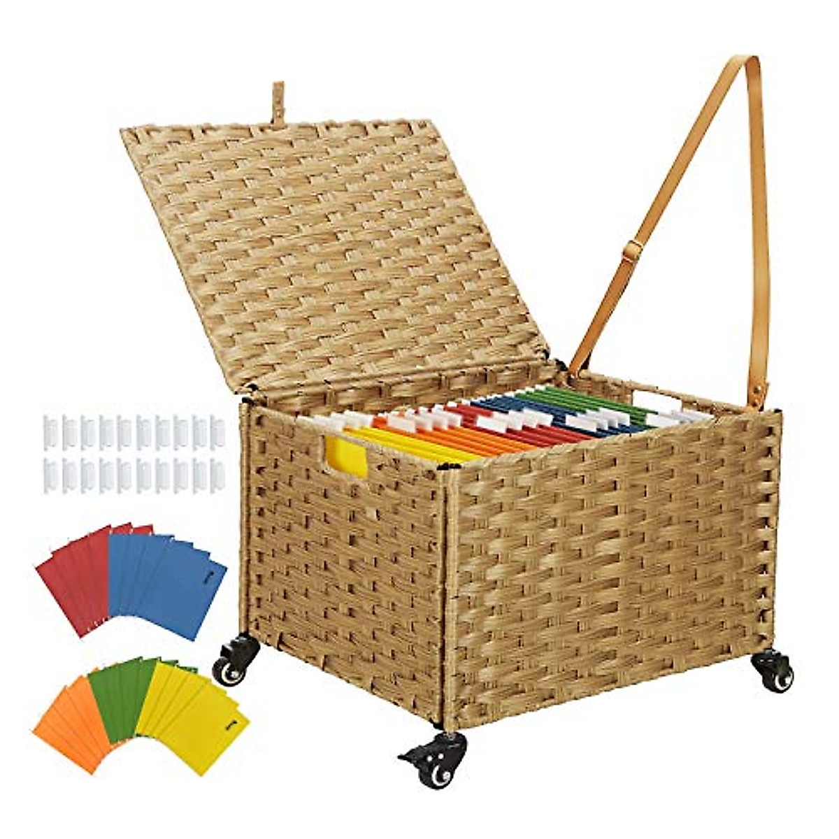 Greenstell File Cabinet with 20 Hanging Filing Folders, Mobile File Cabinet for Home Office, Decorative Organize, Under Desk Rolling Office File Cabinet for Legal Letter Size, Easy to Assemble Natural