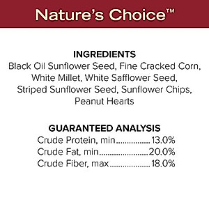 Blue Seal Nature's Choice Wild Bird Seed | High Energy Blend, Sunflower and White Safflower Seeds, No Filler | 8 Pound Bag