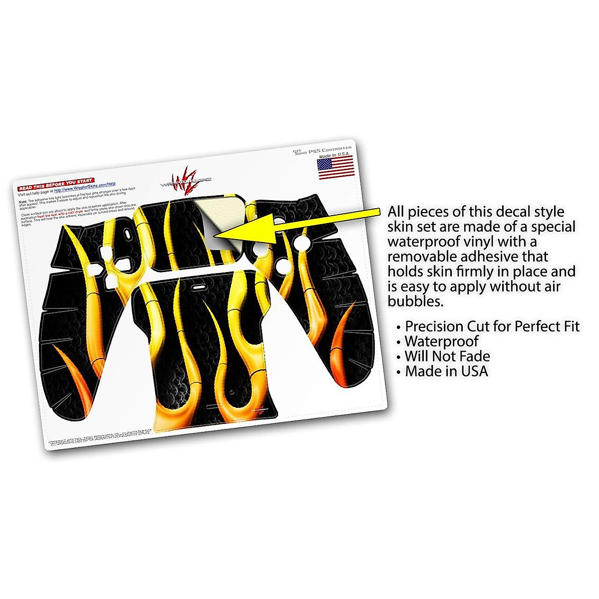 WraptorSkinz Skin Wrap compatible with Sony PS5 DualSense Controller Metal Flames (CONTROLLER NOT INCLUDED)