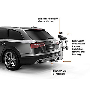 Thule Helium Pro Hanging Bike Rack - Carries 2 Bikes - Lightweight Hitch Bike Rack - Fits 2" and 1.25" receivers - Quick Tool-Free Installation - Tilts for Trunk Access - 75lb Load Capacity