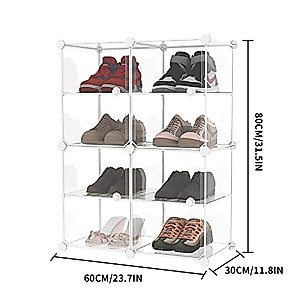 Clear Closet Organizer, 8-Cube Plastic Storage Shelves Cabinet with Handle/Square Metal Grid Shelving/Hammer,Multi-functional Storage Bins for Home, Closet, Bedroom, Office (11.8x23.7x31.5 inch)