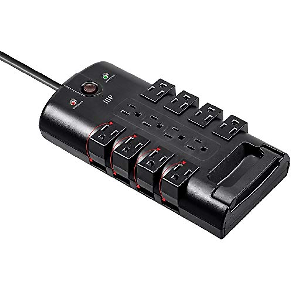 Monoprice 12 Outlet Rotating Power Strip Surge Protector Block -10 Feet Heavy Duty Cord, UL Rated, 4320 Joules, 330 Volts Clamping Voltage, With Grounded And Protected Light Indicator - Black