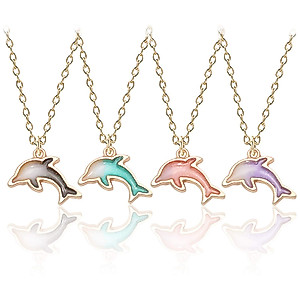 My Own Tong Cute Alloy Dolphin Pendant Necklace Marine Animals Colored Fish Jewelry For Women ,Party Favors And Stocking Stuffers For Girl (Green)