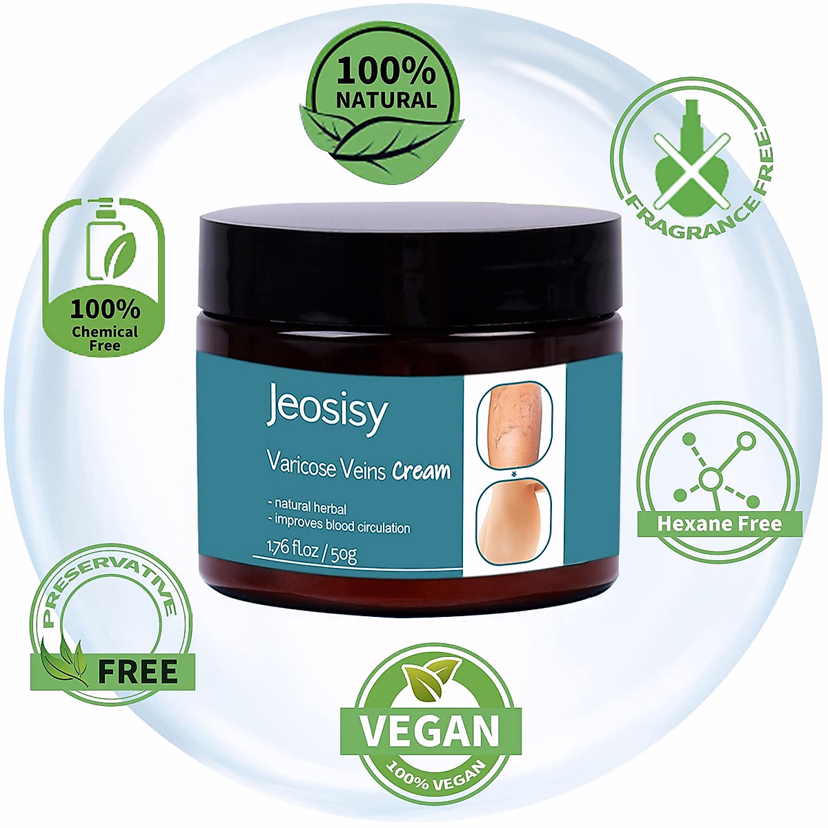 jeosisy Varicose Vein Cream - Varicose Veins Cream for Legs, Varicose & Spider Veins Soothing Leg Cream