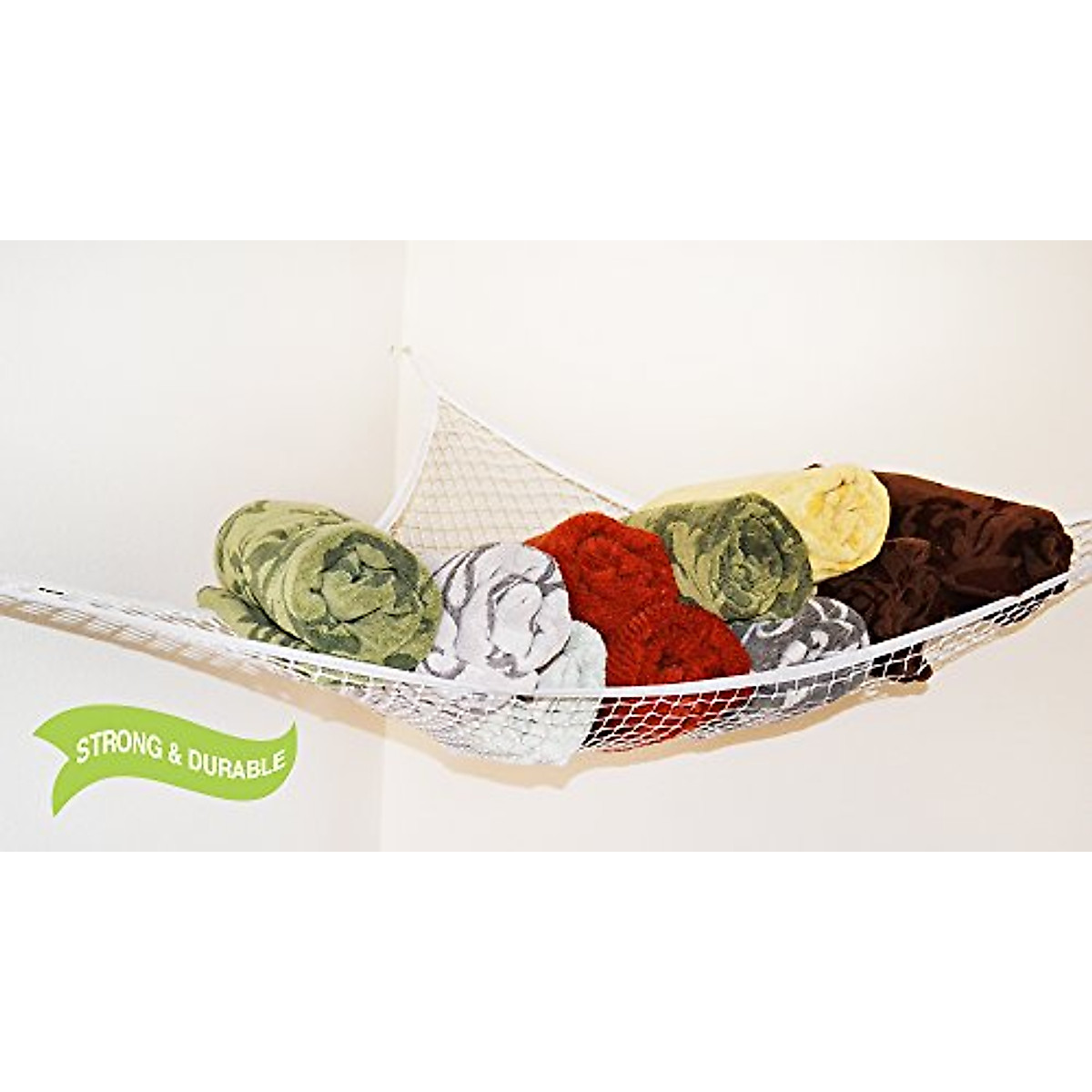 Enovoe Stuffed Animal Toy Hammock - Hanging Storage Net - Toy Organizer for Clean, Organized and Orderly Room - Comes with an E-Book - Durable and Easy to Install - Nylon and Polyester (White)