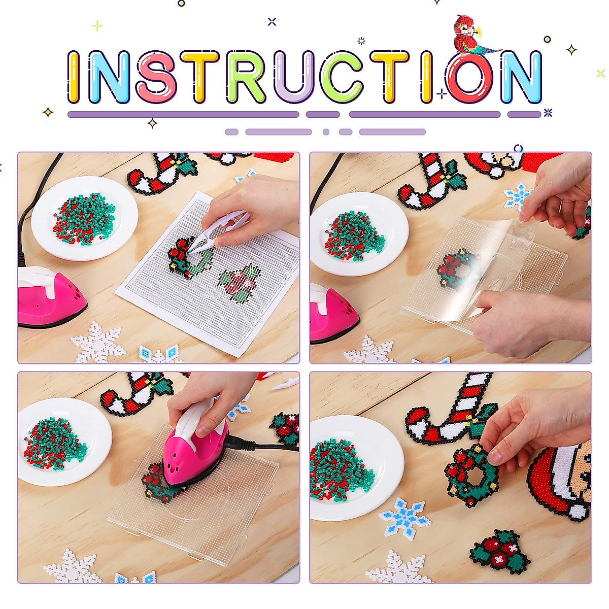 LIHAO 2.6mm Fuse Beads Kit for Crafts 24000 pcs 48 Colors Mini Fuse Beading Kit, Multicolored Iron on Fused Beads Kit, Great Supplies for Fuse Beads Artist