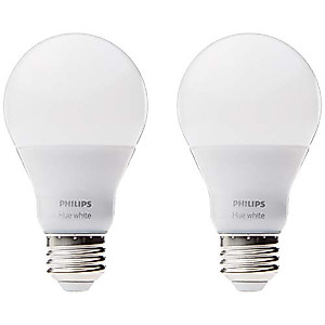 Philips 453100 Hue White A19 2-Pack 60W Equivalent Dimmable LED Smart Bulb (Compatible with Amazon Alexa, Apple HomeKit, and Google Assistant), Soft White, Standard - 2 Pack