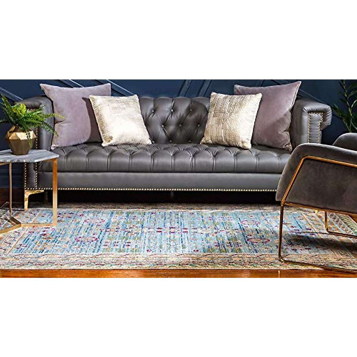 Unique Loom Austin Collection Traditional Border, Floral, Vintage Area Rug, 8' 0" x 10' 0", Blue/Green