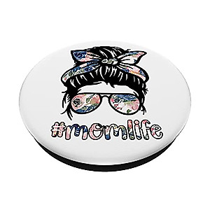 Pink Floral Mom Life Messy Bun Hair PopSockets Swappable PopGrip