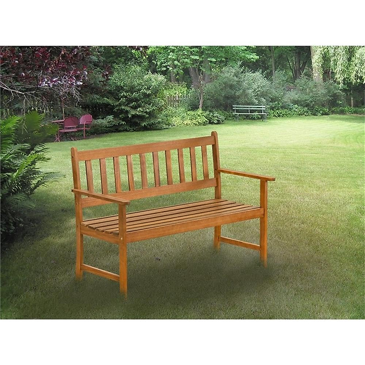 East West Furniture BBTB0NA Belmont Wooden Patio Bench with Backrest - Acacia Wood, 48x22x33 Inch, Natural Oil