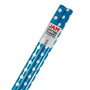 JAM Paper Gift Wrap - Polka Dot Wrapping Paper - 50 Sq Ft Total - Black with White Dots - 2 Rolls/Pack