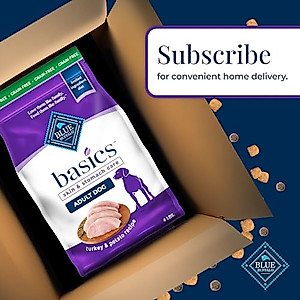 Blue Buffalo Basics Grain-Free Adult Dry Dog Food, Skin & Stomach Care, Limited Ingredient Diet for Dogs, Turkey Recipe, 4-lb. Bag