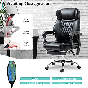 ONPNO Ergonomic Office Chair with Massager, Heated Office Chair Reclining Massage Desk Chair, Home Office Desk Chair w/Foot Rest, Padded Armrest, Height Adjustable Swivel Work Chair (Black)