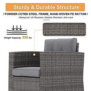Super Patio 5 Piece Wicker Outdoor Sofa Set, Patio Conversation Set with Ottoman Set, Outdoor Couch Set with Tempered Glass Side Table for Poolside, Front Porch, Deck, Garden, Gray Wicker