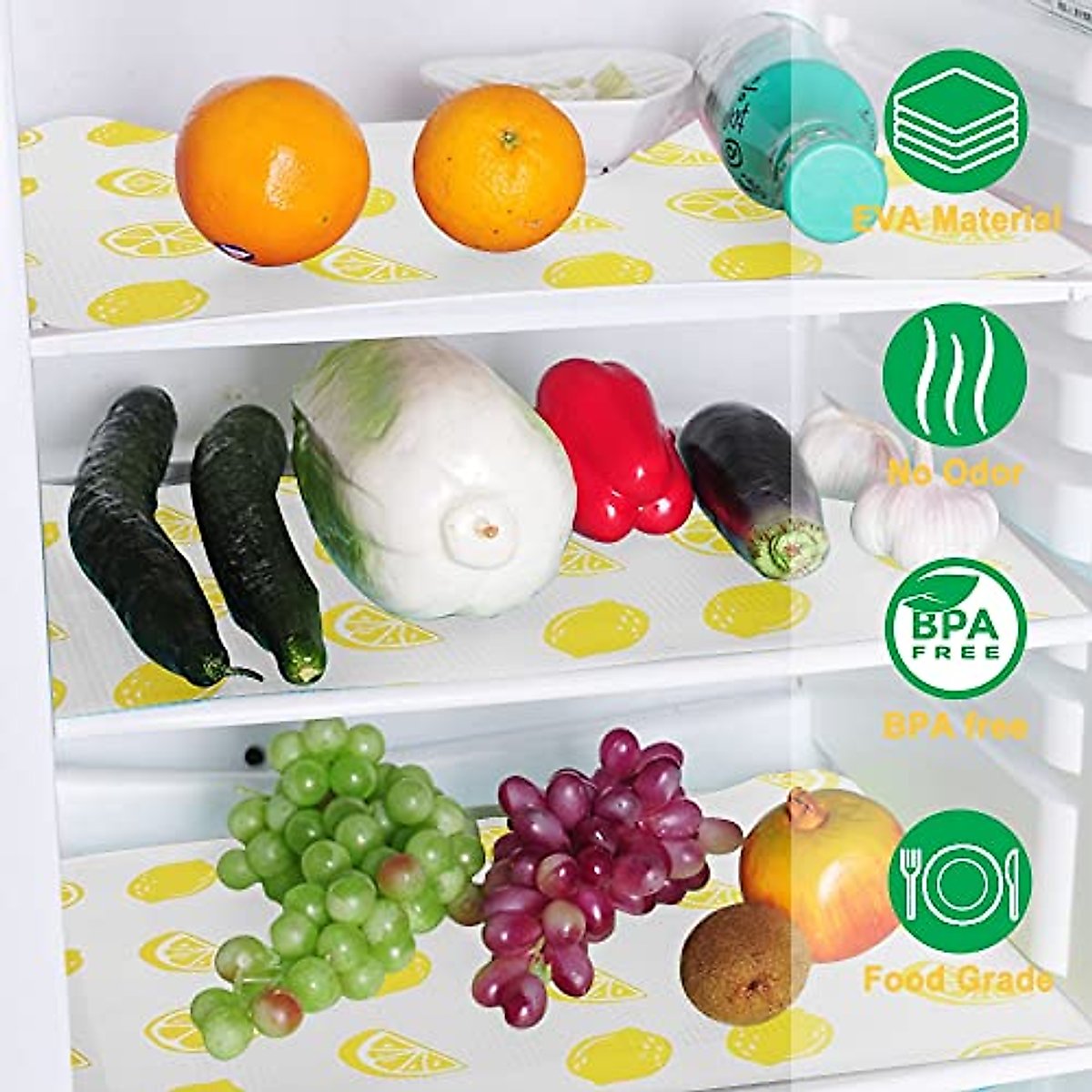 Refrigerator Liners, Washable Shelf Drawer Liners 17.7in X 79in EVA Non-Slip Non-Adhesive Cabinet Liner Liner for Refrigerator Shelf Drawers Cabinet Pantry Cupboard （Lemon）