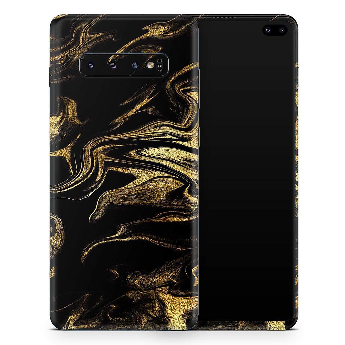 DesignSkinz Black & Gold Marble Swirl V7 Protective Vinyl Decal Wrap Skin Cover Compatible with The Samsung Galaxy S20 (Screen Trim & Back Glass Skin)