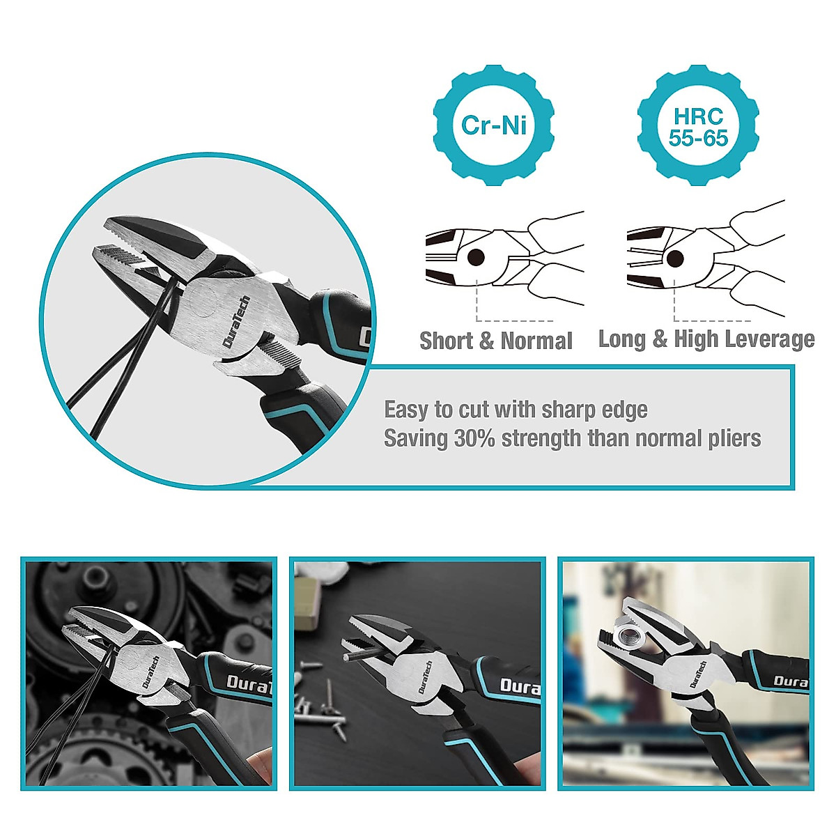 DURATECH 8-Piece Pliers Set with Rolling Pouch, Premium Cr-V/Cr-Ni Construction, (12", 10", 8" Groove Joint Pliers, 8" Adjustable Wrench, 8" Linesman, 6" Long Needle Nose, 6" Slip Joint, 6" Diagonal)