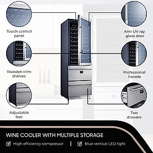 Forno Azienda 24” Inch. Freestanding Wine Cooler Fridge with Quiet Dual Temperature Monitor Zone, Double Layer Glass Door, Display Rack, Multiple Compartment 108 bottles, 55 cans