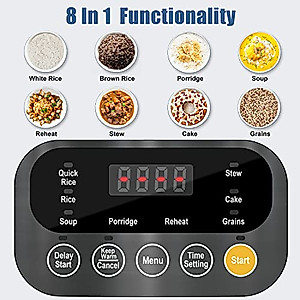 Topwit Rice Cooker 8 Cups Uncooked, 4.2Qt Non-Stick Rice Maker with Food Steamer, 8 in 1 Smart Control Rice Cooker with 24H Delay Start & Keep Warm Function, Slow Cooker for Soup, Stew, Grain, Oatmeal