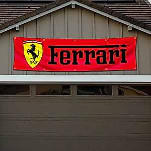 Vagair Ferrari Banner Flag (2x8ft ,Heavy Duty, Durable 150D Polyester) Brass Grommets Banner For Outdoor Room Man Cave /Garage