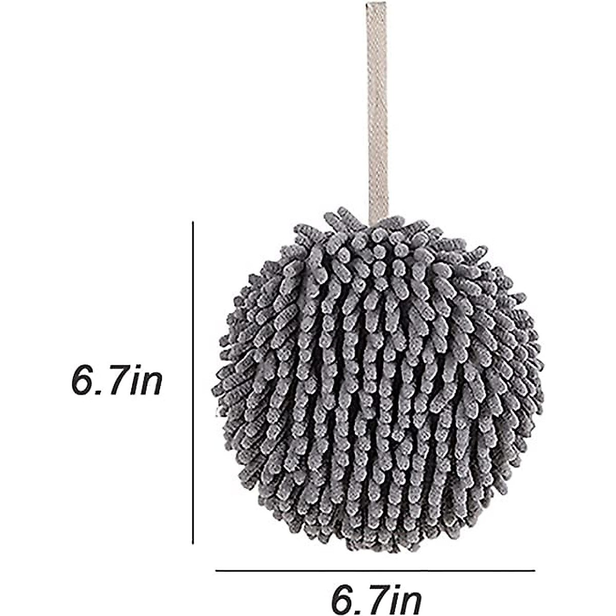 Sawyst 4 Pack Chenille Hanging Hand Towel Ball Soft Absorbent Microfiber Hand Towels Plush Quick-Drying Hanging Hand Towel Ball with Hanging Loops for Bathroom Kitchen, White and Gray