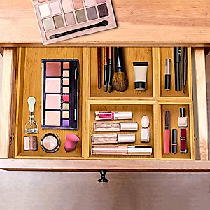 Secura Kitchen Drawer Utensil Organizer Box Set 5 Pack, Bamboo Utensil Holder Cutlery Makeup Silverware Jewelry Flatware Organization Tray for Kitchen, Bathroom, Office and Living Room