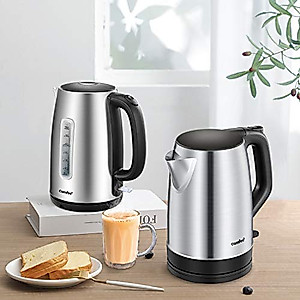 Comfee 1.7L Stainless Steel Electric Tea Kettle, BPA-Free Hot Water Boiler, Cordless with LED Light, Auto Shut-Off and Boil-Dry Protection, 1500W Fast Boil