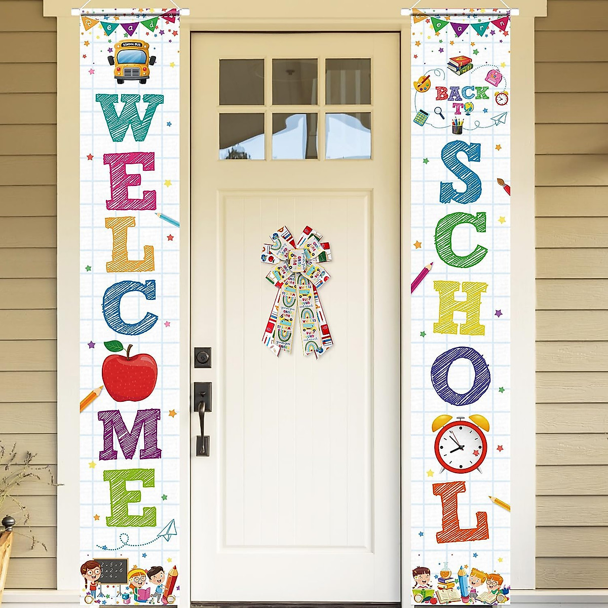 2 Rolls Back to School Fabric Ribbons School Theme Burlap Linen Ribbons School Bus Apple Books Ribbons for First Day of School Gift Wrapping Outdoor Hanging Decoration Supplies (2.5 Inch * 5 Yards)