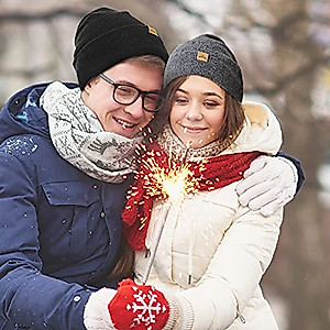 Hysnan Mens Beanie Merino Wool Warm Hats for Women Men Knit Slouchy Double Layer Warm Cuffed Skull Beanie Skiing Skating Black