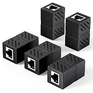 UGREEN RJ45 Coupler Ethernet Extender Connector 5 Pack Inline Coupler Cat7 Cat6 Cat5e Ethernet Cable Adapter Female to Female Black