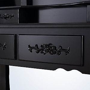 mecor Vanity Table Set/Oval Mirror,Wood Makeup Table w/4 Drawer Storage,Bedroom Dressing Table with Cushioned Stool for Girls Women Black