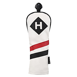 Majek Retro Golf Headcovers White Red and Black Vintage Leather Style 1 5 H Driver Fairway Wood and Hybrid Head Cover Classic Look