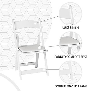 White Resin Stackable Folding Chair - Comfortable White Foldable Chair - Folding Chairs with Padded Seats - Indoor/Outdoor Folding Chairs for Events - Lightweight Foldable Chairs (Set of 4 Pack)