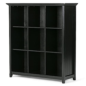 SIMPLIHOME Acadian SOLID WOOD 44 Inch Transitional 9 Cube Bookcase and Storage Unit in Black, For the Living Room, Study Room and Office