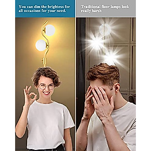 Lightdot Dimmable Globe Floor Lamp, Gold Standing Lamp with 2PCS 3000K G9 Bulbs, Frosted Shades, Industrial Tall Lamps for Bedroom Living Room Mid Century Modern Decor