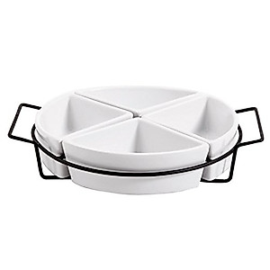 Gibson Elite Gracious Dining Dinnerware, 4-Section Tray Set with Metal Rack, White