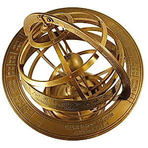Brass Antique Finish Armillary Celestial Globe with Zodiac Engravings