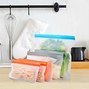 Leetaltree Reusable Food Storage Bags, 10 Pack Dishwasher Freezer Safe PEVA Bags, Leak Proof & Airtight Reusable Freezer Bags for Food Storage and Home Organization