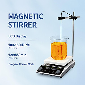 LACHOI Magnetic Stirrer Hot Plate Stirrer LCD Display 300℃ Max.5L 5.9inch Magnetic Stir Plate 1600RPM Magnetic Mixer Magnetic Hotplate Stirrer with Stir Bar&Temp Probe Senso,110V