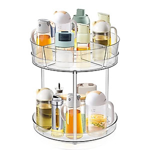 aceyoon 2 Tier Lazy Susan Spice Rack with 4 Removable Bins，9.25'' Clear Turntable Storage Organizer 360° Rotating Acrylic Cabinet Organizer for Kitchen Pantry Bathroom Makeup Organizing Container